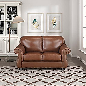 Lexicon Guthrie Leather Match Living Room Loveseat, Camel Brown