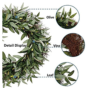 SOFTFLAME 24 inch Artificial Wreath Green Leaves Wreath Olive Branch Greenery Wreath, Perfect for Home Office Indoor Decoration