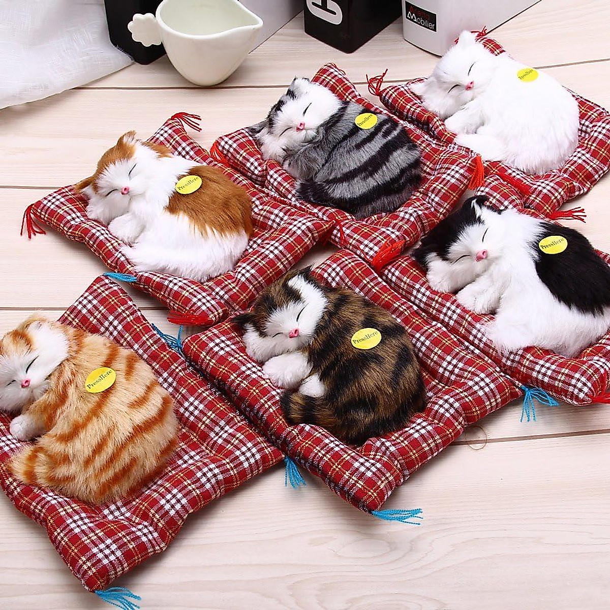 A-Parts Lovely Simulation Animal Doll Plush Cat Toy with Sound Kids Toy Decorations Stuffed Toys Black & White