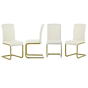 Dinehome 5-Piece Faux Marble Top Round Dining Table and Chairs with Metal Legs Set for 4 Persons, White+Gold