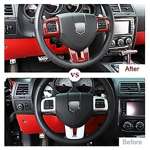 Linskip Steering Wheel Trim Compatible with Dodge Journey 2013-2022 & Charger/Challenger/Durango/Dart 2009-2014, Steering Wheel Cover for Journey Interior Accessories 3Pcs(Red Carbon Fiber)