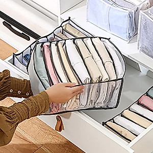 Clothing Organizer Washable Drawer Dividers 7 Girds Foldable Closet Jeans Compartment Storage Box Dresser Organizers Clear Mesh Separation Box for Underwear Bra Legging Pants T-Shirt