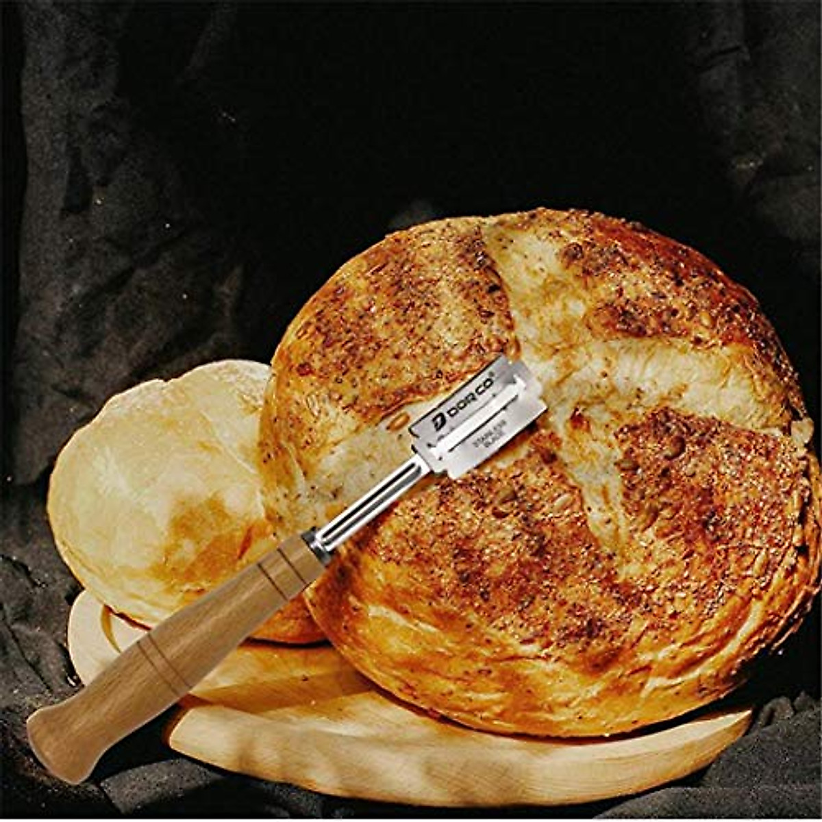 Amytalk Bread Lame with Replaceable 5 Blades, Bread Lame Dough Scoring tool with Wooden Handle, Lame Bread Slashing Tool, Bakers Lame for Cutting Bread