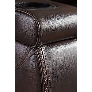 Signature Design by Ashley Warnerton Faux Leather Power Recliner with Adjustable Headrest, Brown