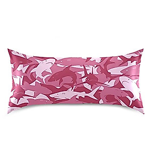 Sharks Camo Pink Pillow Covers Silk Pillowcase for Hair and Skin Soft Smooth Breathable Cooling Satin Pillowcase Standard Size Pillow Case for Bedroom Bed Sleeping (20x30 Inch)