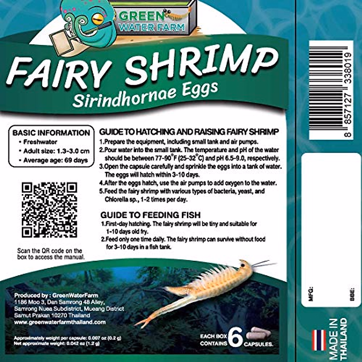GREEN WATER FARM Greenwaterfarm Fairy Shrimp Sirindhornae Eggs Live Fish Food for Hatching and Culture Suitable for Feed Betta Fish