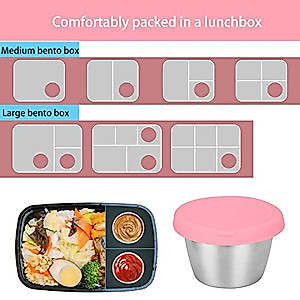 Salad Dressing Condiment Container To Go,Stainless steel Small Food Containers With Silicone Lids, Leakproof and Reusable Dipping Sauce Cups Fits in Bento Box for Picnic Travel Office, 6x1.6oz