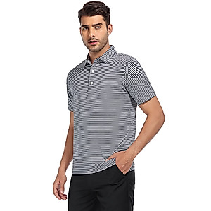 DEOLAX Mens Polo Shirts Classic Striped Golf Polo Shirts Short Sleeve Dry Fit Performance Wicking Moisture Polo Shirt for Men