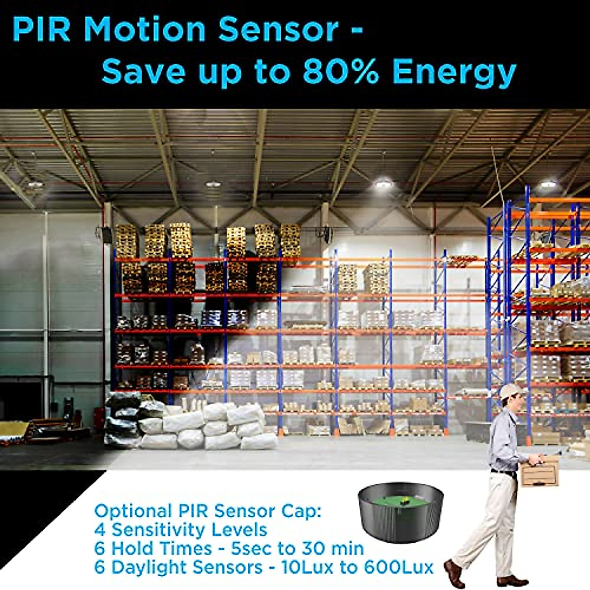 Promounts UFO High Bay LED Light, 6 Pack Commercial Bay Lighting with Motion Sensor for Garage/Warehouse/Gym, Remote Control, 150W 22500Lumen Energy Saving, UL Certified IP66 Waterproof