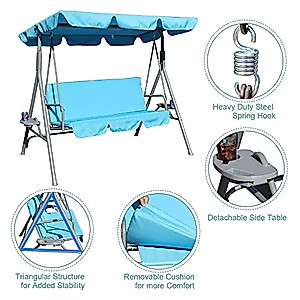 GOLDSUN Durable Outdoor Patio Swing Chair with Side Table Weather Resistant Canopy Swing Bench with Cushion,Suitable for Garden, Poolside, Balcony, Backyard-Blue