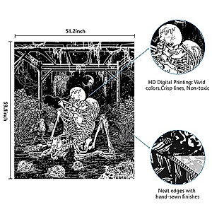 Uspring Skull Tapestry Kissing Lovers Tapestries Black and White Sketelon Tapestry Gothic Moon Tapestry for Bedroom Aesthetic Wall Hanging decor (51.2 x 59.1 inches)