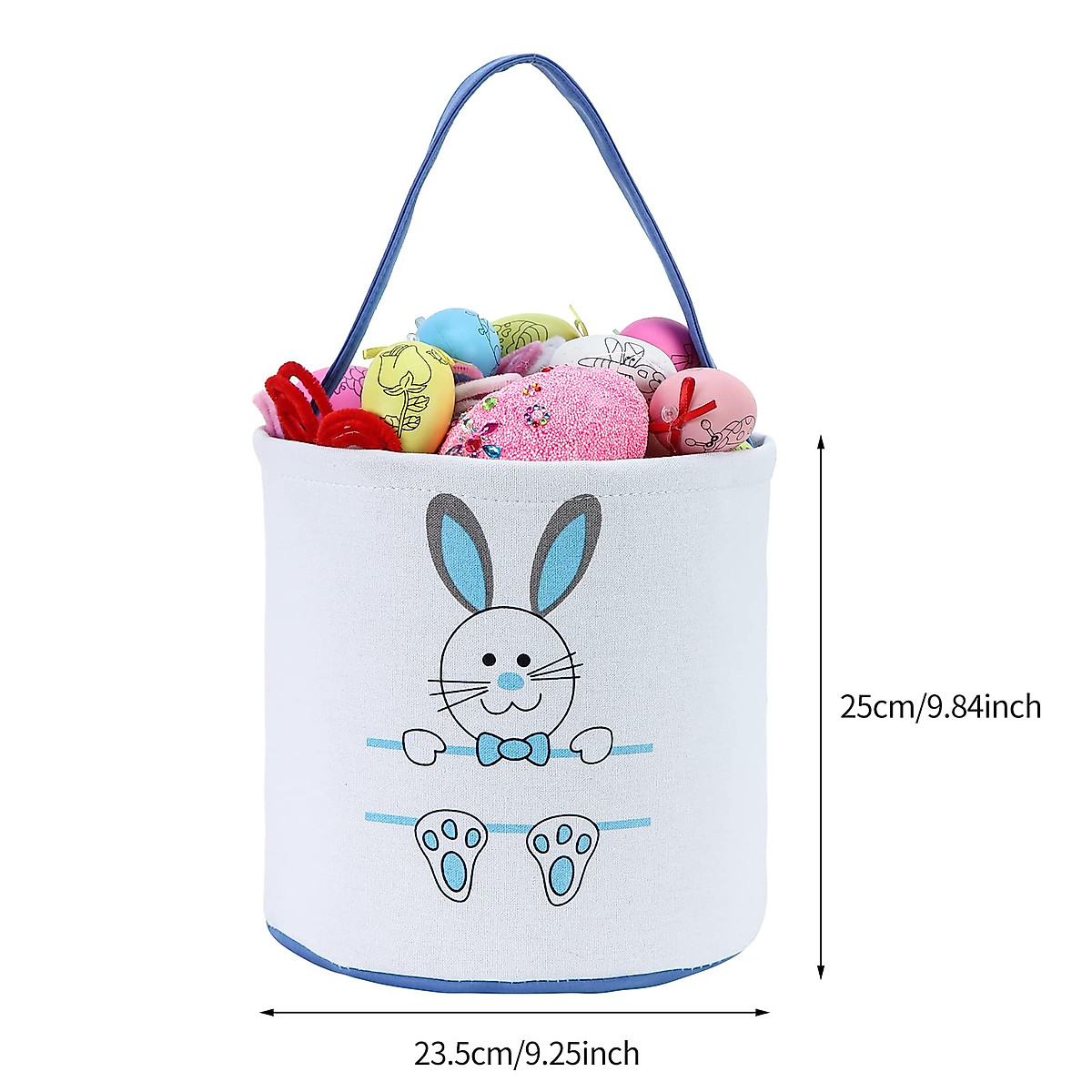 Easter Bunny Basket Egg Bags for Kids,Canvas Cotton Personalized Candy Egg Basket Rabbit Print Buckets with Fluffy Tail Gifts Bags for Easter……