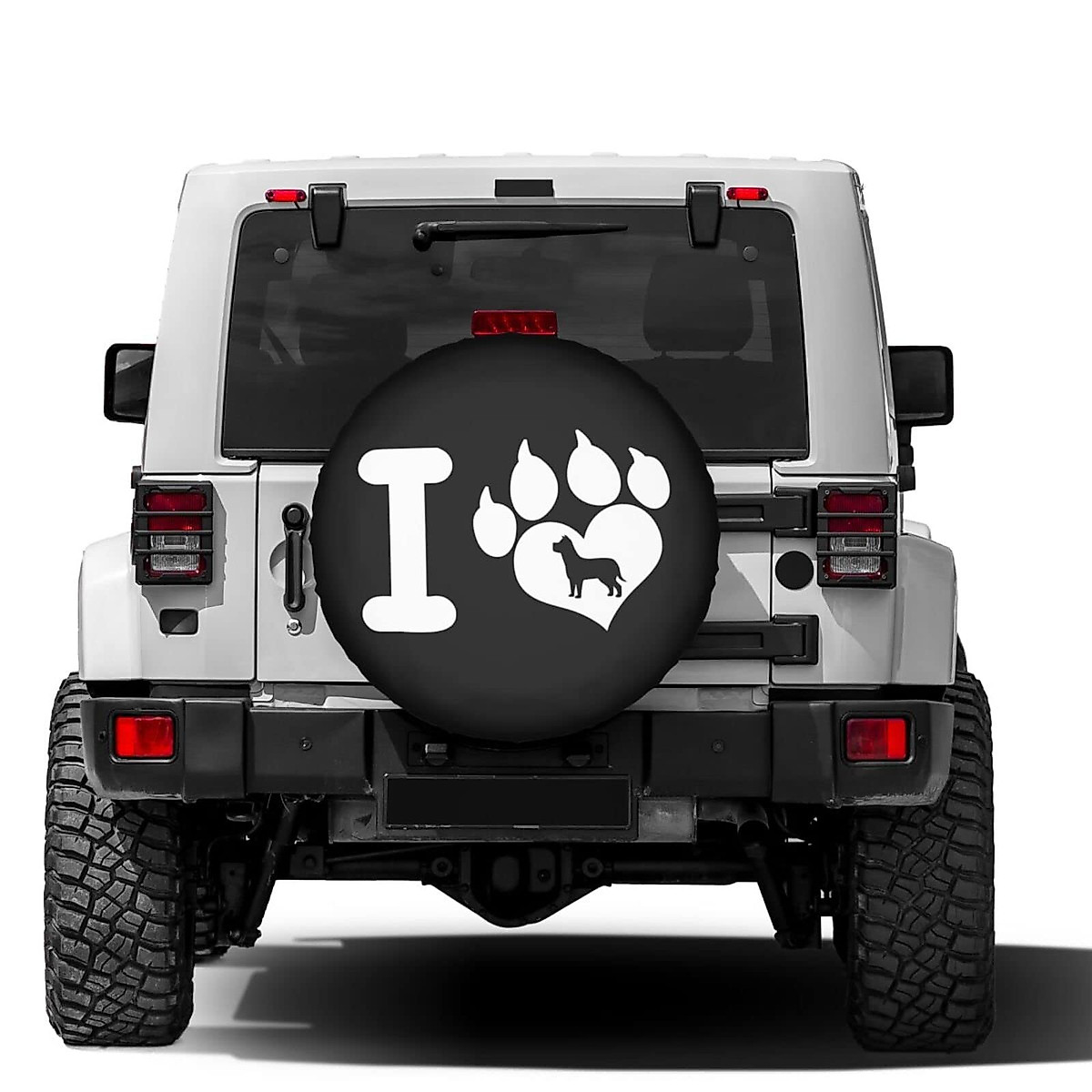 Foruidea I Love with Black Heart Paw Print Dog Spare Tire Cover Dust-Proof Wheel Tire Cover Fit Trailer, RV, SUV and Many Vehicle 17 Inch