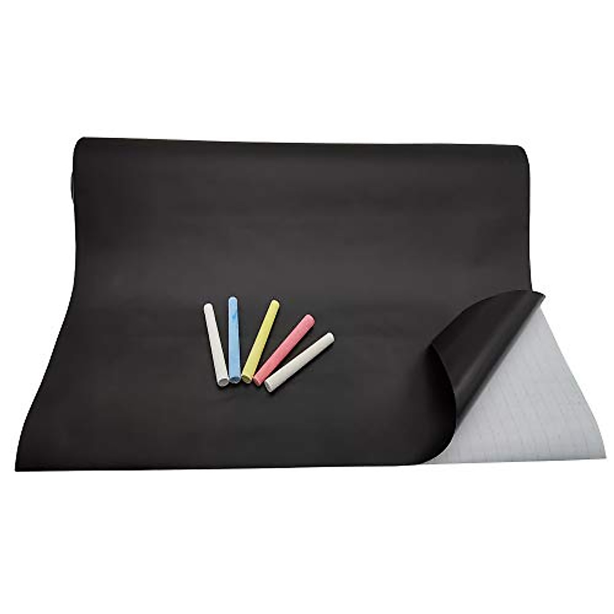 WISHAVE Removable Chalkboard Contact Paper Roll with 5 Colorful Chalks, Self-Adhesive Blackboard Sticker Wallpaper Decal for Home, School, Office ,Black 78.7" x 17.5"