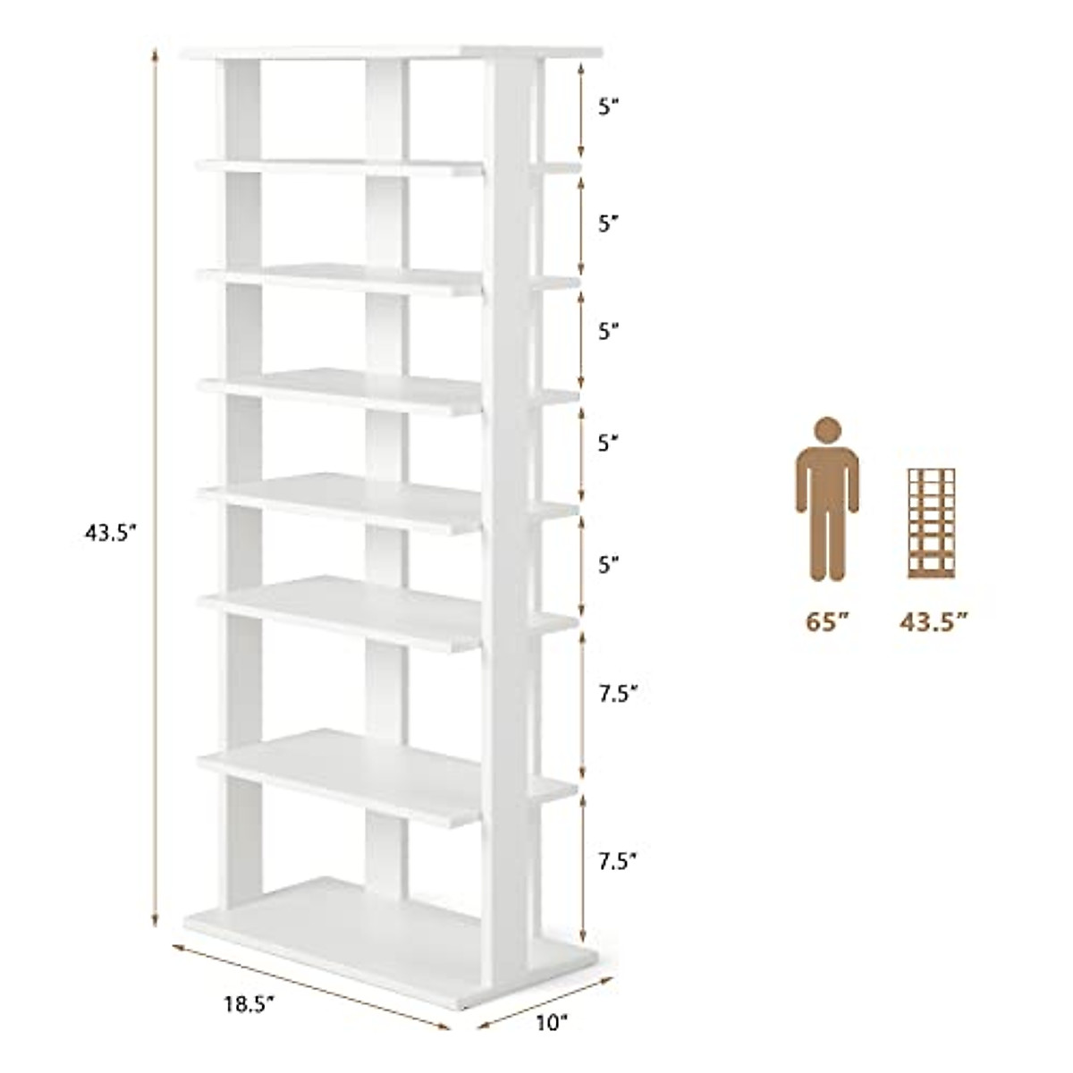 Giantex 7-Tier Wooden Shoe Rack, Patented Double Row Shoe Organizer for 14 Pairs, Customizable Height, Space-saving Shoe Storage Stand for Entryway, Hallway, Living Room, Bedroom (White, Double)