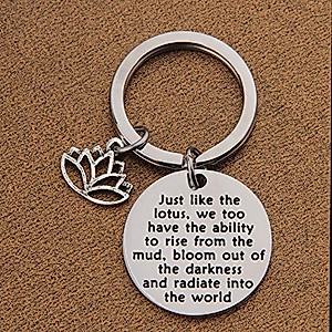 LQRI Lotus Keychain Yoga Karma Inspirational Keychain Best Friend Gift Yoga Lovers Gift (silver)