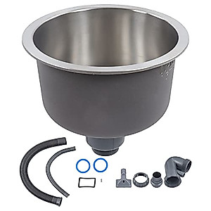 Hyuduo Kitchen Wash Basin, Mini Round Kitchen Sink Stainless Steel Bar Round Basin with Drainpipe Fitting 30cm Diameter Stainless Steel