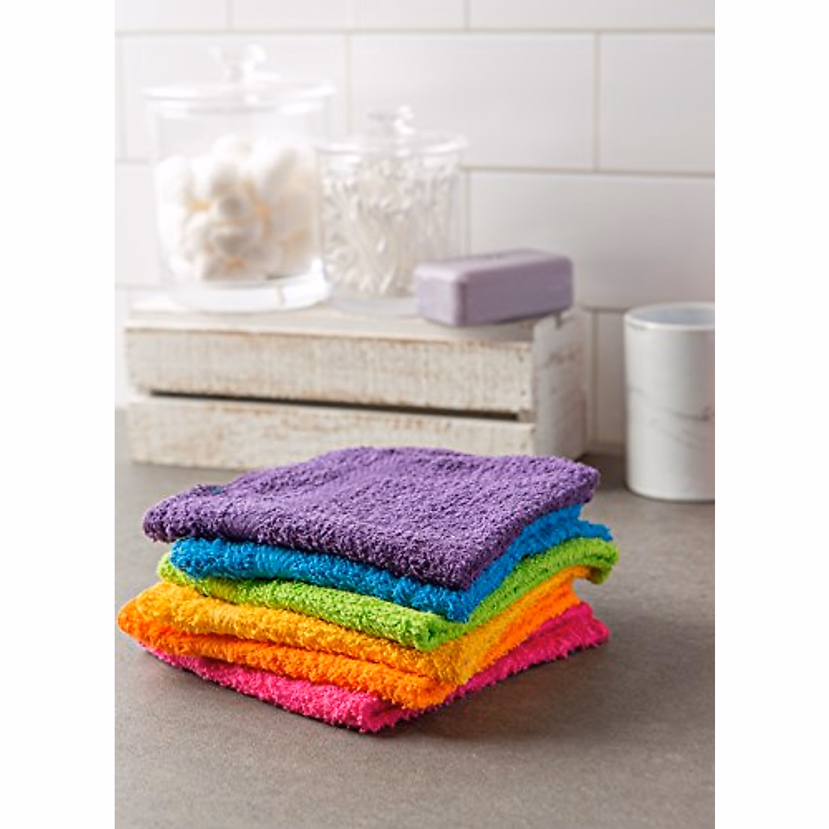 DII Basic Bulk Pack Cotton Washcloth Set, 12x12, Bright Rainbow, 24 Piece
