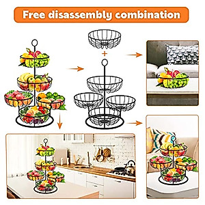 5 Tier Fruit Basket for Kitchen Counter, Large Capacity Metal Wire Countertop Fruit Bowl Vegetables Storage, Detachable Snacks Stand Holder Organizer for Onions Potatoes Produce, Black
