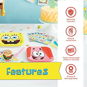 Unique Spongebob Birthday Decorations | Spongebob Party Decorations | Spongebob Party Supplies | Serves 16 Guests | With Banner, Spongebob Tablecloth, Dinner & Cake Plates, Napkins, Forks, Button