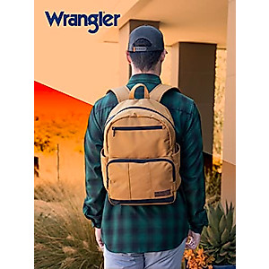 Wrangler Industry Backpack Classic Logo Water Resistant Casual Daypack with Padded Laptop Notebook Sleeve (Brown Duck)