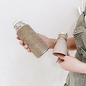 HLONGG Stylish Rhinestone Stainless Steel Water Bottle Portable Insulated Bottles Diamond Water Bottle Fashion Double Walled Vacuum with Lid Water Bottle,Gold1