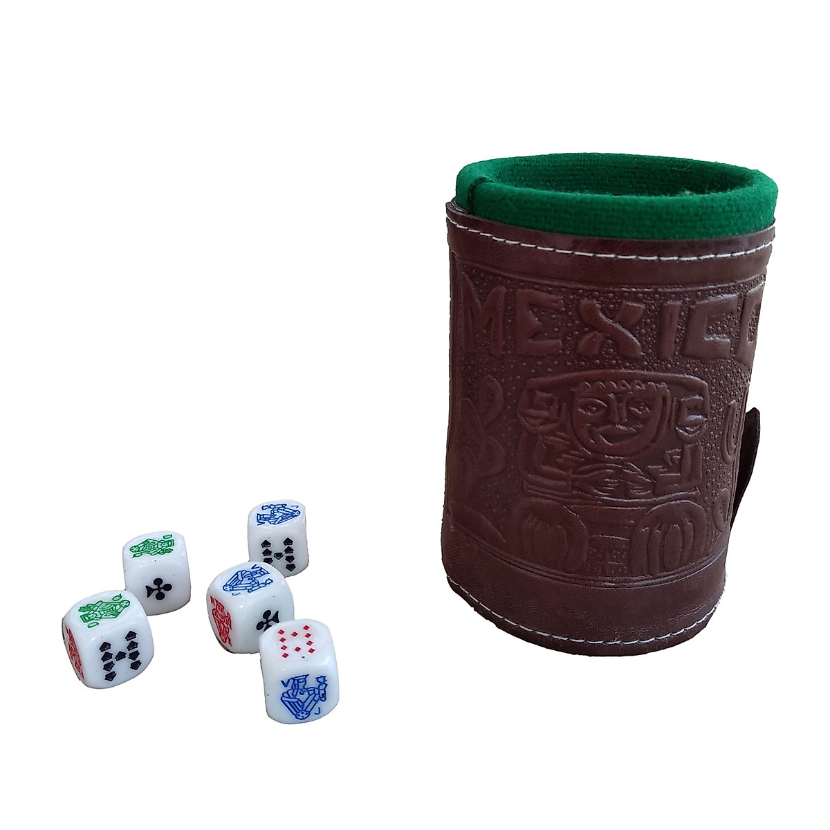 Cup Poker dice Game Set with Cup Leather Lined (cubilete)…Brown