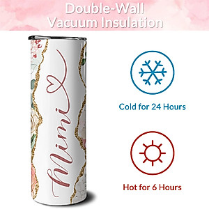 owbgsdh 20 oz Mimi Skinny Tumblers with Lid and Straw, Mimi Stainless Steel Vacuum Insulated Travel Coffee Mug Cup Water Bottle, Mimi Birthday Gifts for Grandmother