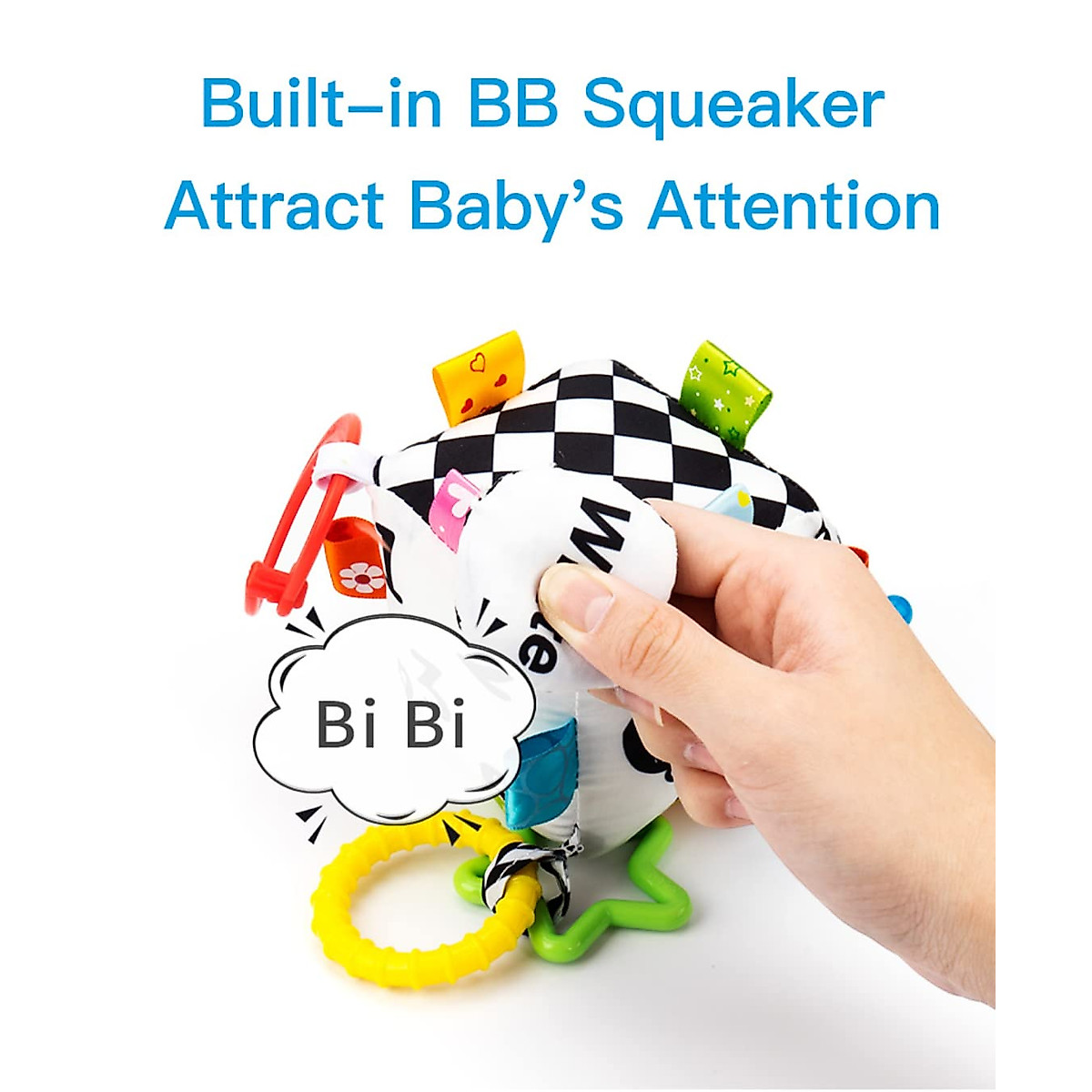 Jollybaby Baby Car Seat Toys with Rattles & Teether, Black & White High Contrast Stroller & Pram Toy, Crib Bed Plush Hanging Toy for 0 3 6 9 12 Months Newborn, Toddlers, Infants(Cube)