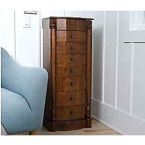 Hives and Honey Annette Standing Jewelry Armoire, Locking Jewelry Cabinet, 7 Drawers, Necklace Hooks, Mirror, Secure Storage, Dual-Sided Doors, Handcrafted Antique Finish, Elegant Organizer, Walnut