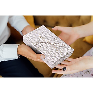 PlandRichW Gold Wrapping Paper Folded for Birthdays, Weddings, Graduations, Father's Day, Christmas, Hanukkah, Holidays, White & Gold Foil Design Triangle Striped Polka Dot Grid 12 Sheets 20"x29"