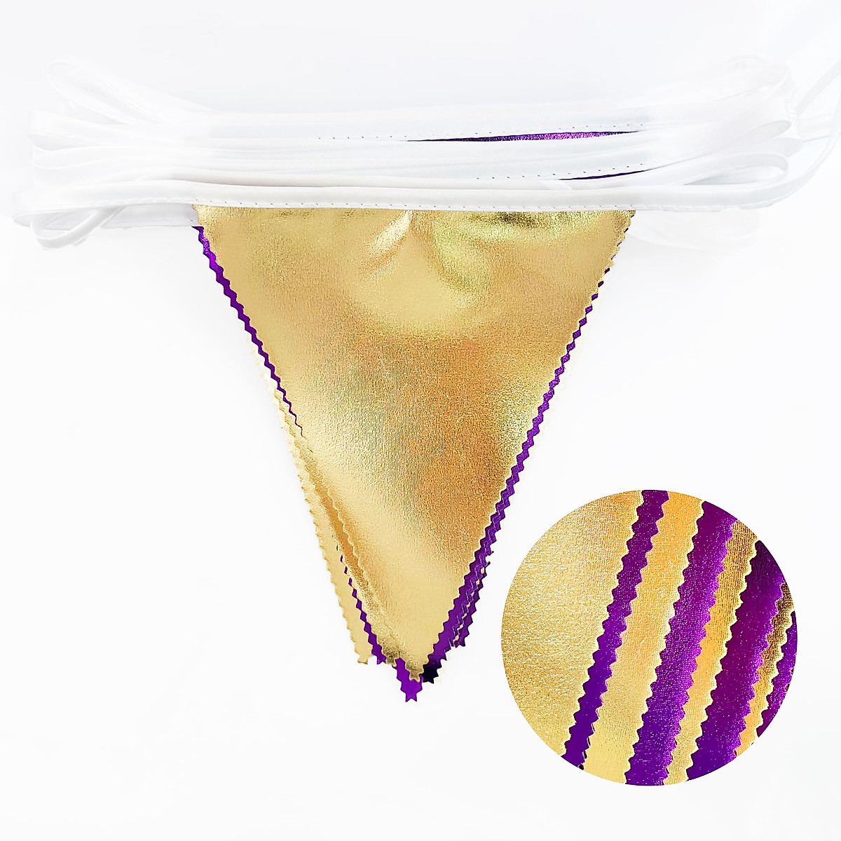 Purple and Gold Party Decorations Metallic Fabric Triangle Pennant Banner Flag Bunting Garland for Graduations Birthday Retirement Wedding Baby Shower Bachelorette Halloween Outdoor Party Supplies