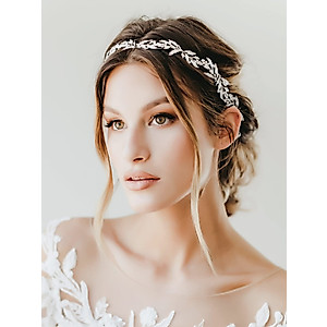 SWEETV Leaf Wedding Headpieces for Bride Silver Bridal Headband Flower Girl Headpiece Handmade Wedding Hair Accessories
