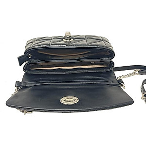 David Jones Paris Quilted Soft Faux Leather Chain Evening Party Shoulder Crossbody Bag (Black)