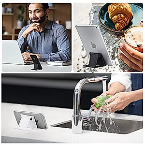 Kemoxan 2 Pack Portable Cell Phone Stand Holder for Desk, Foldable Pocket-Sized Mount, Universal Adjustable Desktop Mobile Phone Kickstand Compatible with iPhone IPads Kindle Android Black & White