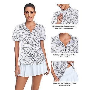 Womens Athletic Workout Tops,Cucuchy Quarter Zip Fitness Yoga Shirts Activewear Cute Gym Raglan Short Sleeve Clothes Round Neck Top Breathable Thin Smooth Clothing Golf Sportwear Geometry White XL