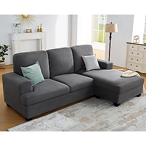 VanAcc 89 Inch Convertible Sofa with Storage, Reversible L Shape Sofa Couch with Chaise, Comfy Couches for Living Room, Grey Bouclé
