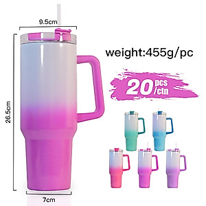 sweet grain 40oz Sublimation Gradient Glitter Tumbler with Handle, 20 Pack Double Wall Vacuum Reusable Stainless Steel Insulated Water Bottle Travel Mug Cup, Mixed Colors, DIY Gift