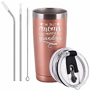 Cpskup Moms Get Promoted to Grandma Travel Tumbler, Funny Gifts for Mom Grandma New Grandma Grandma to be, Christmas Mother’s Day Gifts Stainless Steel Insulated Tumbler with 2 Lids(20oz, Rose Gold)