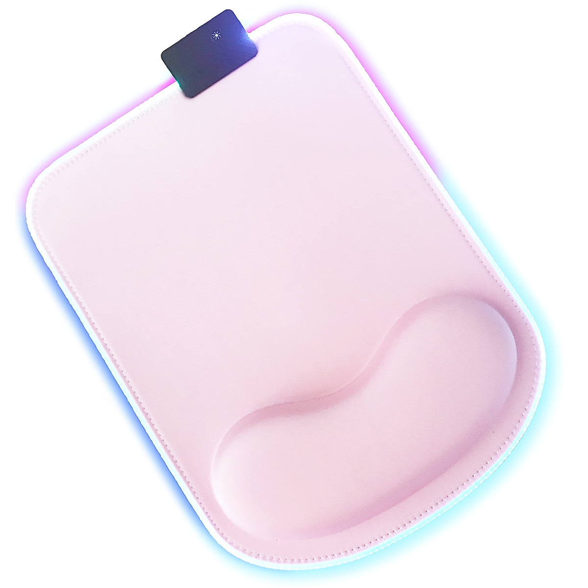RGB Mouse Pad with Wrist Support, LED Mouse Pad with 13 Lighting Modes, Anti-Slip Rubber Base, Pain Relief Computer Ergonomic Mouse Pad for Gaming, Office, Home, 11.8 x 8.5 in (Pink)