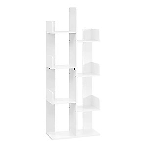 VASAGLE Bookcase, Tree-Shaped Bookshelf with 8 Storage Shelves, Rounded Corners, White 9.8D x 19.7W x 55.1H in, Engineered Wood