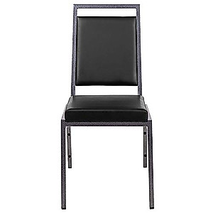 Flash Furniture 2 Pack HERCULES Series Square Back Stacking Banquet Chair in Black Vinyl with Silvervein Frame