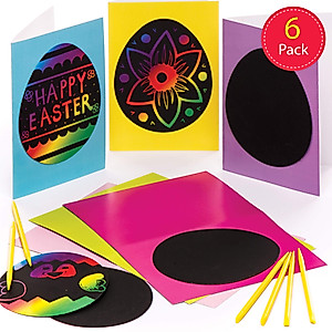 Baker Ross AW189 Easter Egg Scratch Art Cards - Pack of 6, Easter Crafts for Kids to Decorate and Gift