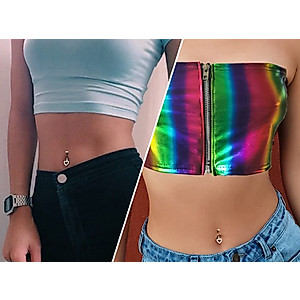 Melighting Gold Belly Button Rings 14K Real Gold Belly Rings Heart Belly Piercing Jewelry Clear CZ Navel Piercing Jewelry for Women