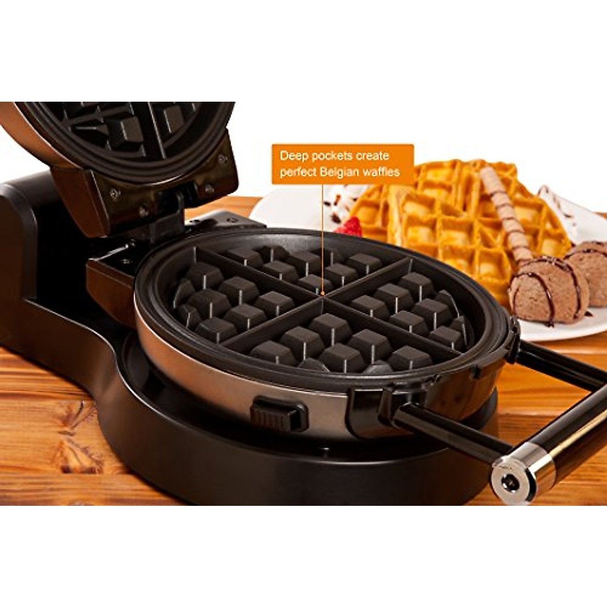Secura Upgrade Automatic 360 Rotating Non-Stick Belgian Waffle Maker w/Removable Plates, 17”*10“*6.05”