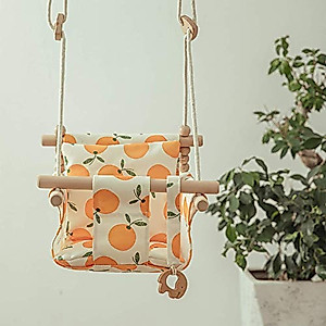 Canvas Baby Swing Seat Chair Indoor Outdoor Hanging Swing Seat for Baby with Soft Cushion/Safety Belt/Mounting Hardware,Orange
