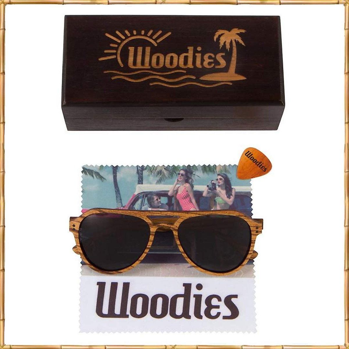 Woodies Polarized Full Zebra Wood Sunglasses for Men and Women | Black Polarized Lenses and Real Wooden Frame | 100% UVA/UVB Ray Protection
