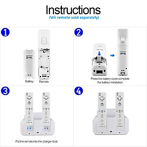 Wii U Charger Dock Station for Wii Remote & Wii U Gamepad with 2 Rechargeable Batteries Charging Cable Led Indicator -White