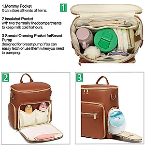 KINDDOG Breast Pump Bag, Diaper Tote Bag with Laptop Sleeve Fit Most Breast Pumps Like Medela, Spectra S1,S2, Evenflo (Brown)