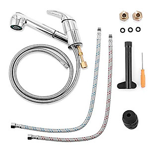 Kitchen Faucet, Modern Commercial Stainless Steel Single Bar Faucet Chrome Pull Down/Out Vessel Sink Faucets, Silver